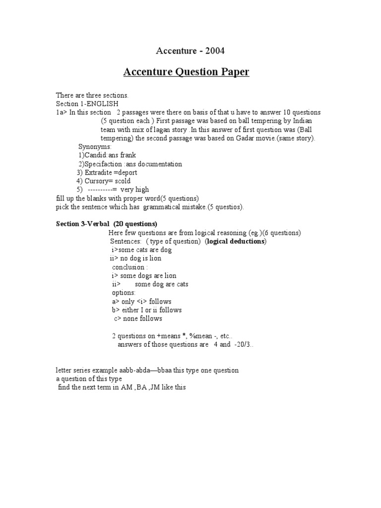 Accenture Paper1 | PDF | Question | Cognitive Science