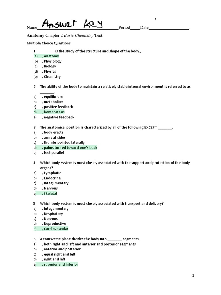 Anatomy Chapter 2 Test Answer Key | PDF | Anatomical Terms Of Location ...