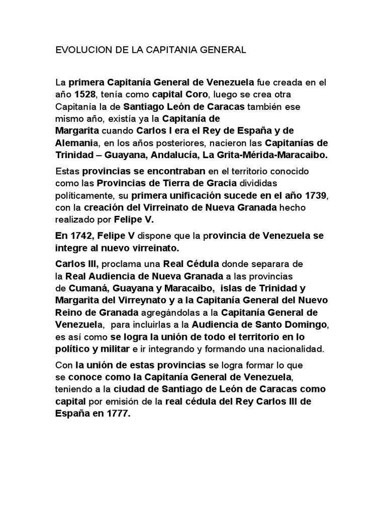 Evolucion de La Capitania General | PDF