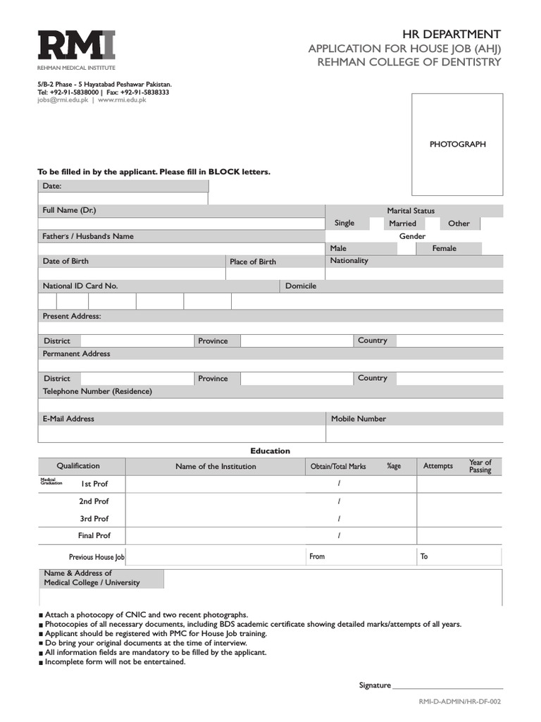 Application Form For House Job RCD | PDF | Written Communication ...