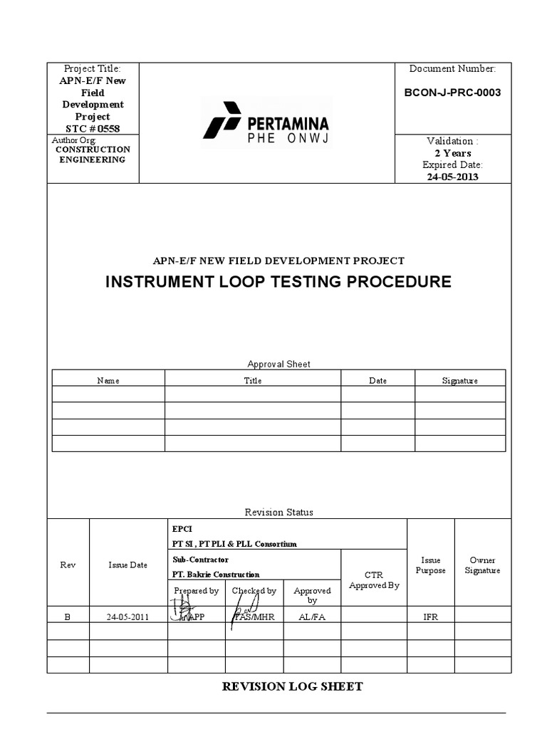 Instrument Loop Testing Procedure-1 | PDF | Specification (Technical ...