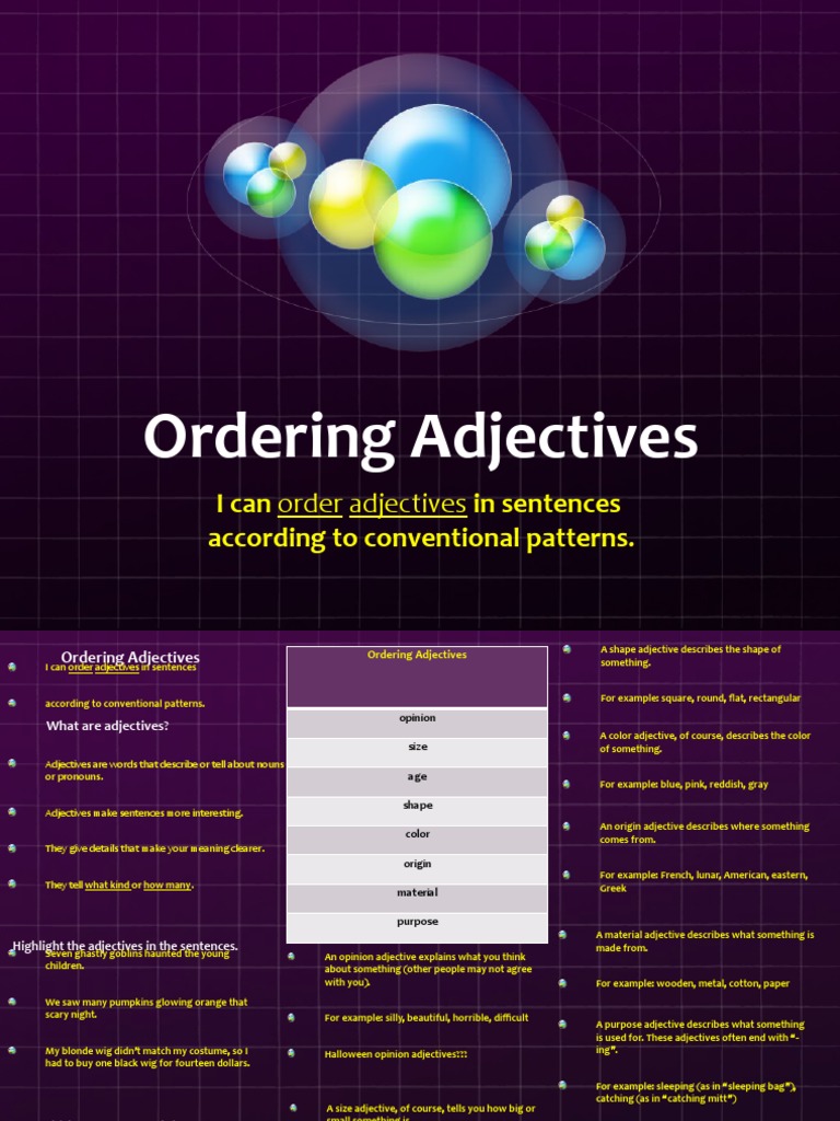 Ordering Adjectives: I Can Order Adjectives in Sentences According To ...