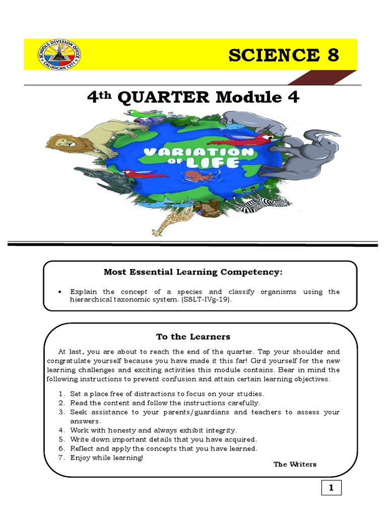 Science 8 Q4 Week 4 | PDF | Biodiversity | Taxonomy (Biology)