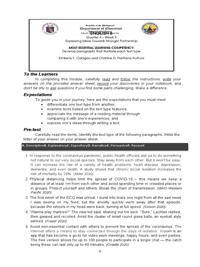 Grade 8ENGQ4 Week5 | PDF | Thailand | Health Sciences