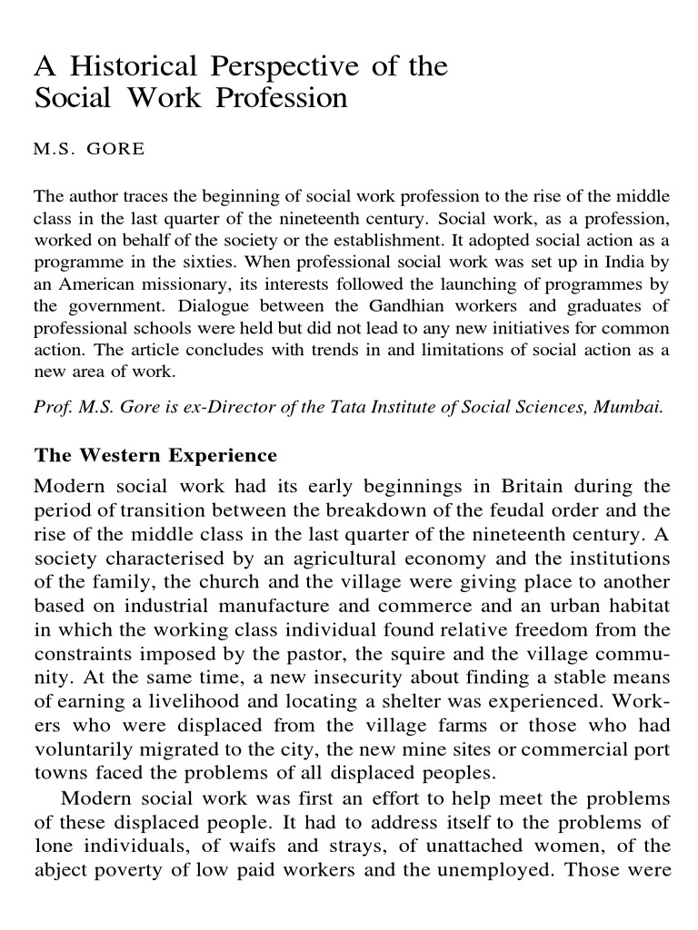 A Historical Perspective of The Social Work Profession | PDF | Social ...