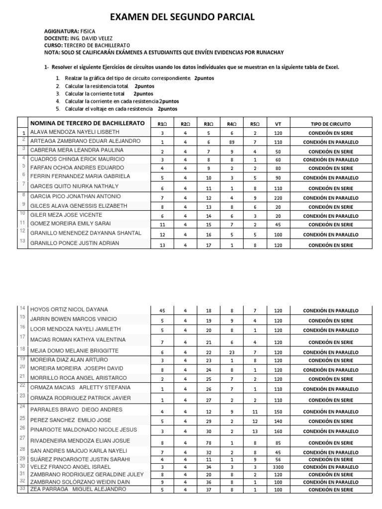 Examen de Fisica 2P Tercero de Bachillerato | PDF