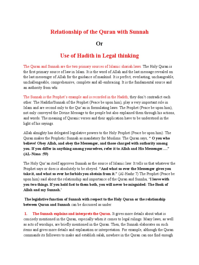 Quran and Sunnah: Interconnected Sources | PDF | Prophets And ...