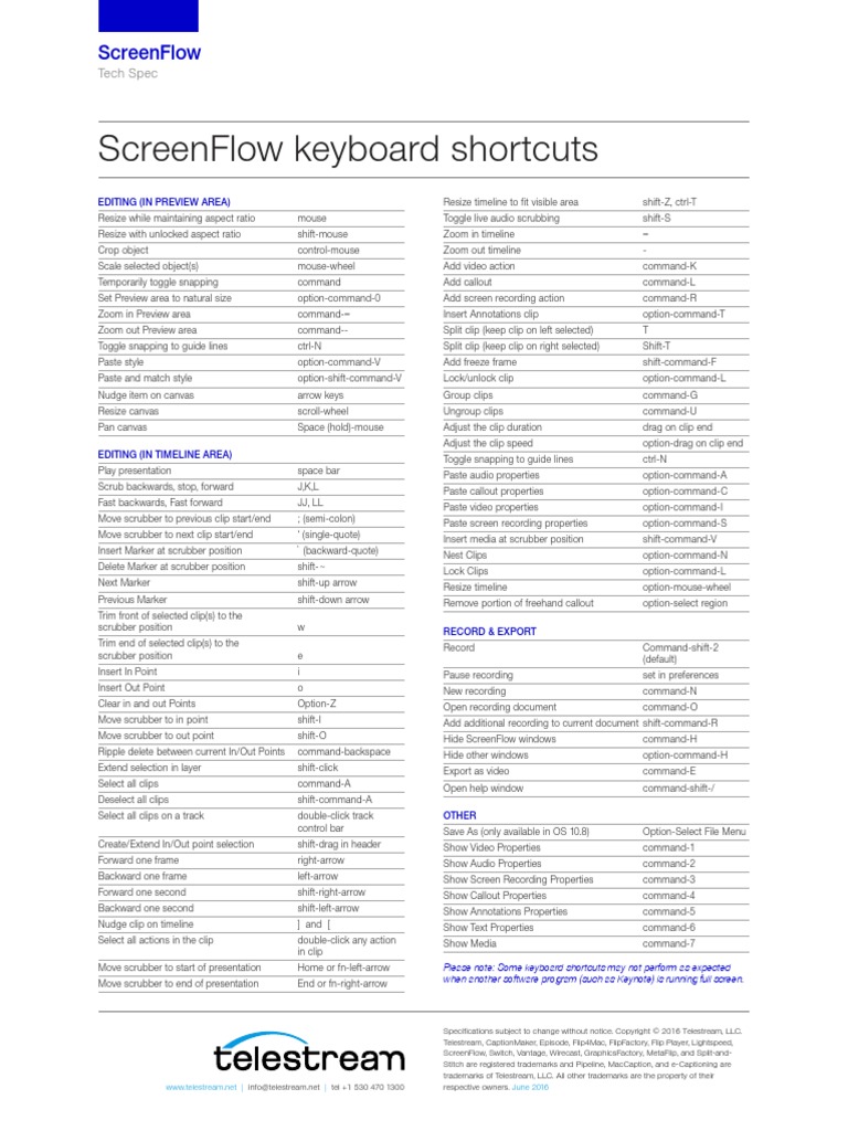 ScreenFlow 6 Shortcuts | PDF | Computer Architecture | Operating System Families
