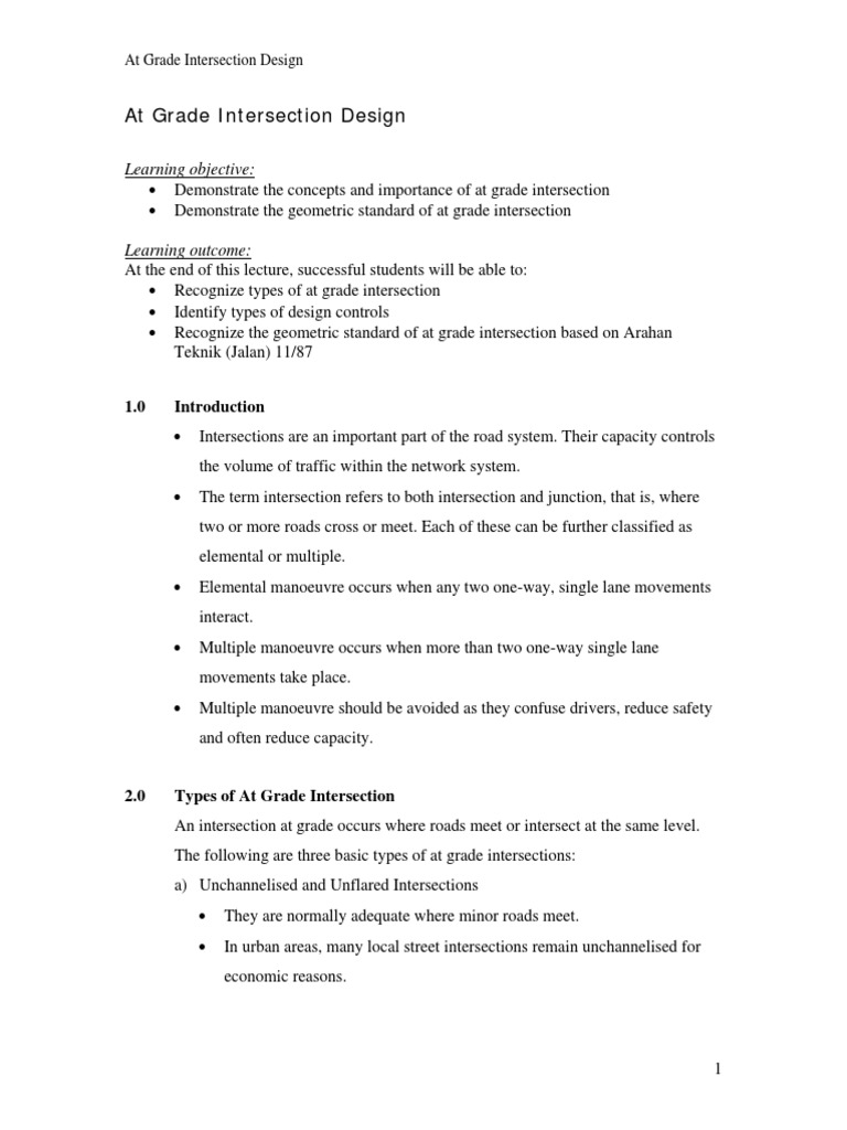 At Grade Intersection Design: Learning Objective | PDF | Traffic ...