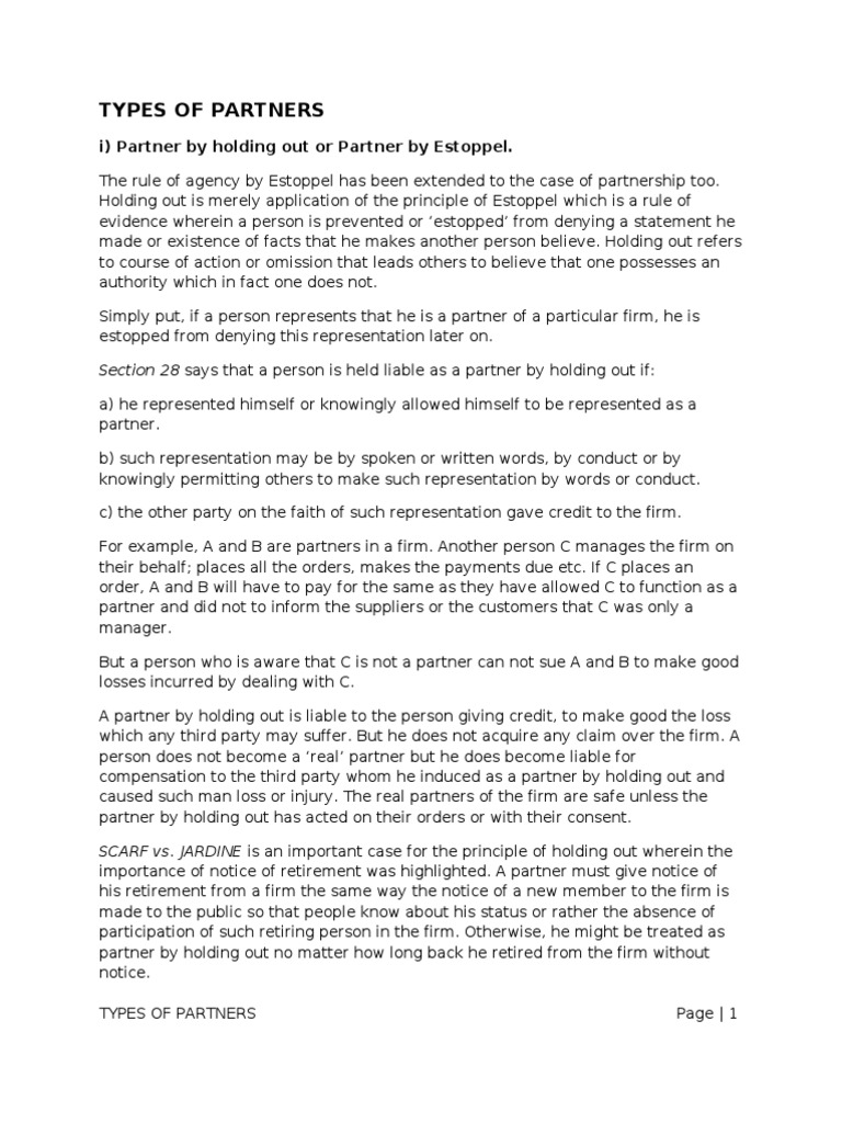 Types of Partners | PDF | Partnership | Estoppel