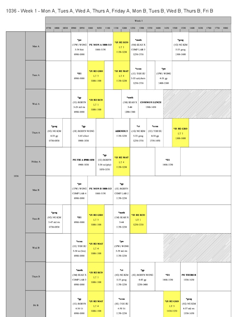 1036 Timetable | PDF | Science & Mathematics