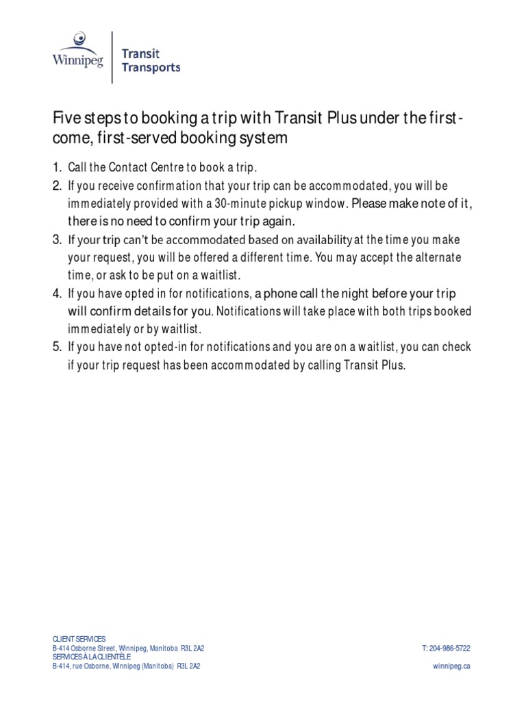 Winnipeg Transit Plus Booking Tips | PDF
