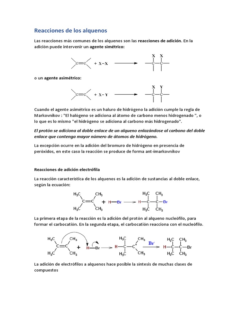 Reacciones de Los Alquenos | PDF | Alqueno | Química