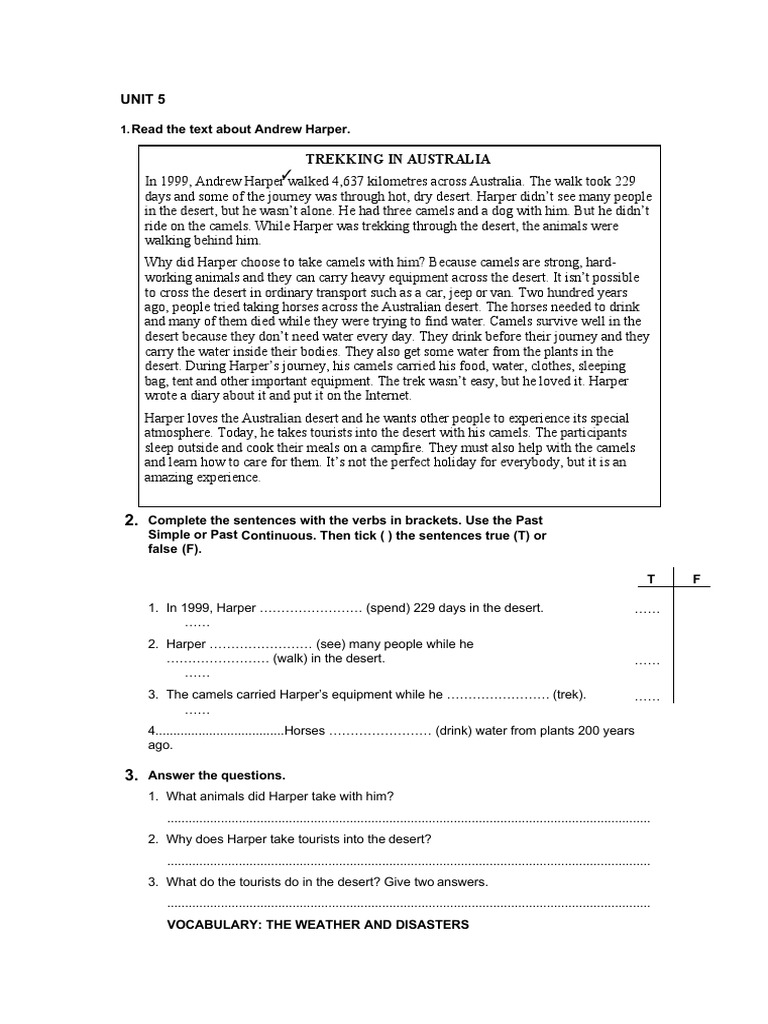 Past Continuous Disaster and The Weather | PDF | Desert | Camel