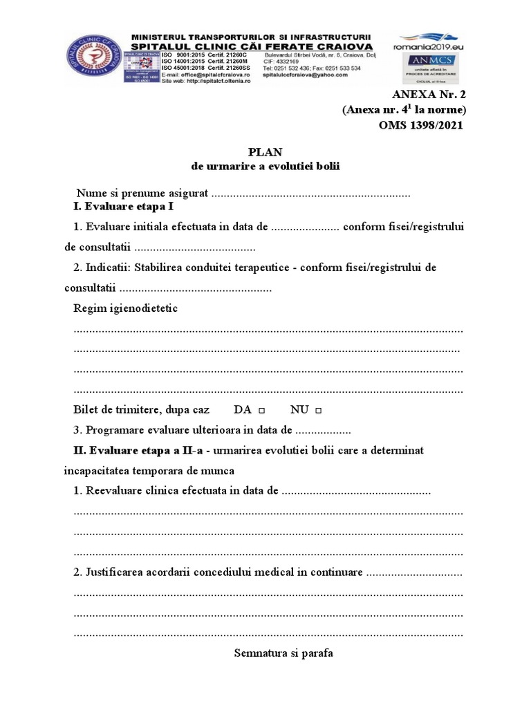 PLAN Urmarire Evolutia Bolii | PDF