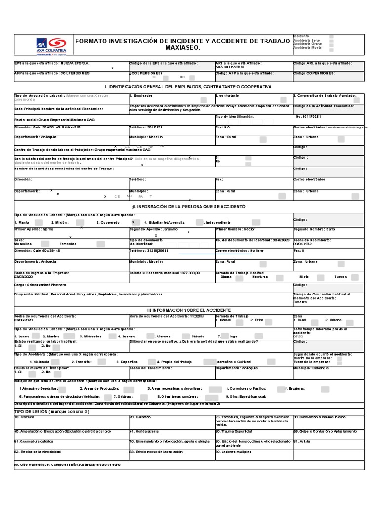 Formati de Investigacion Colpatria | PDF | Lesión | Anatomía