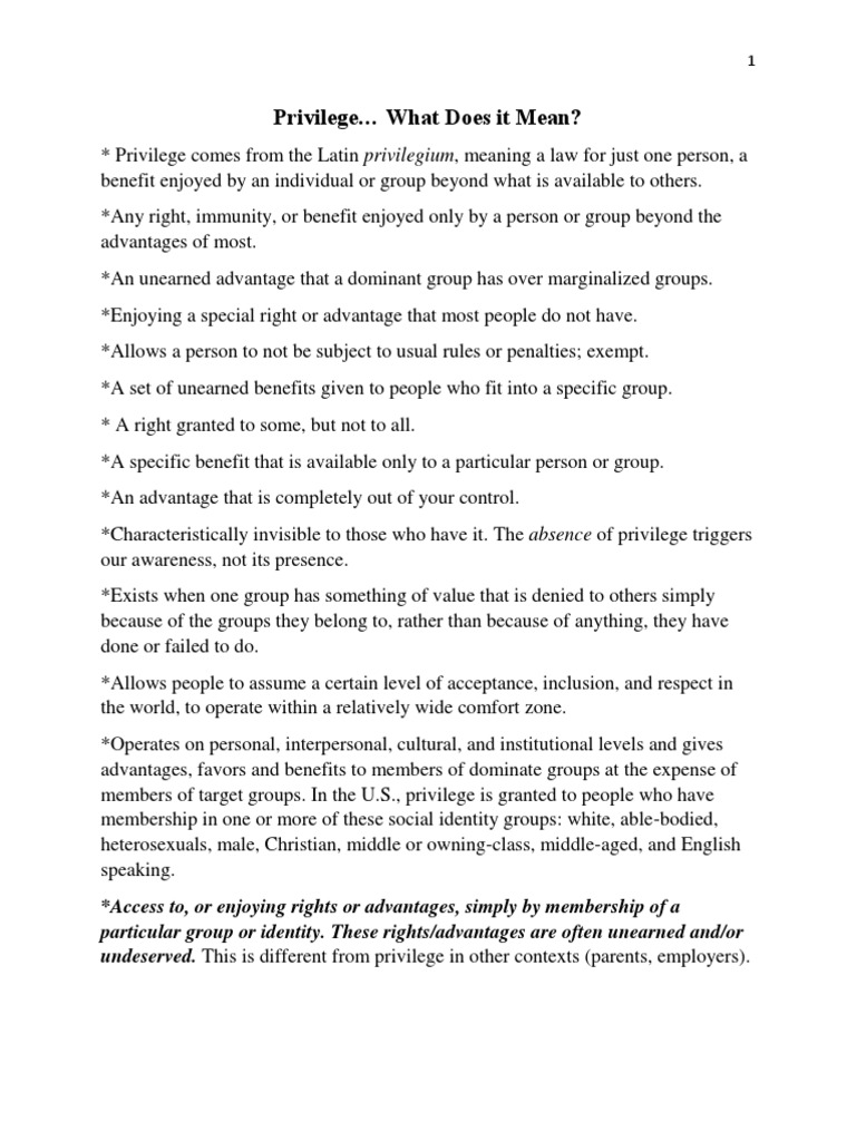 Privilege What Does It Mean Handout | PDF | Human Nature | Social ...