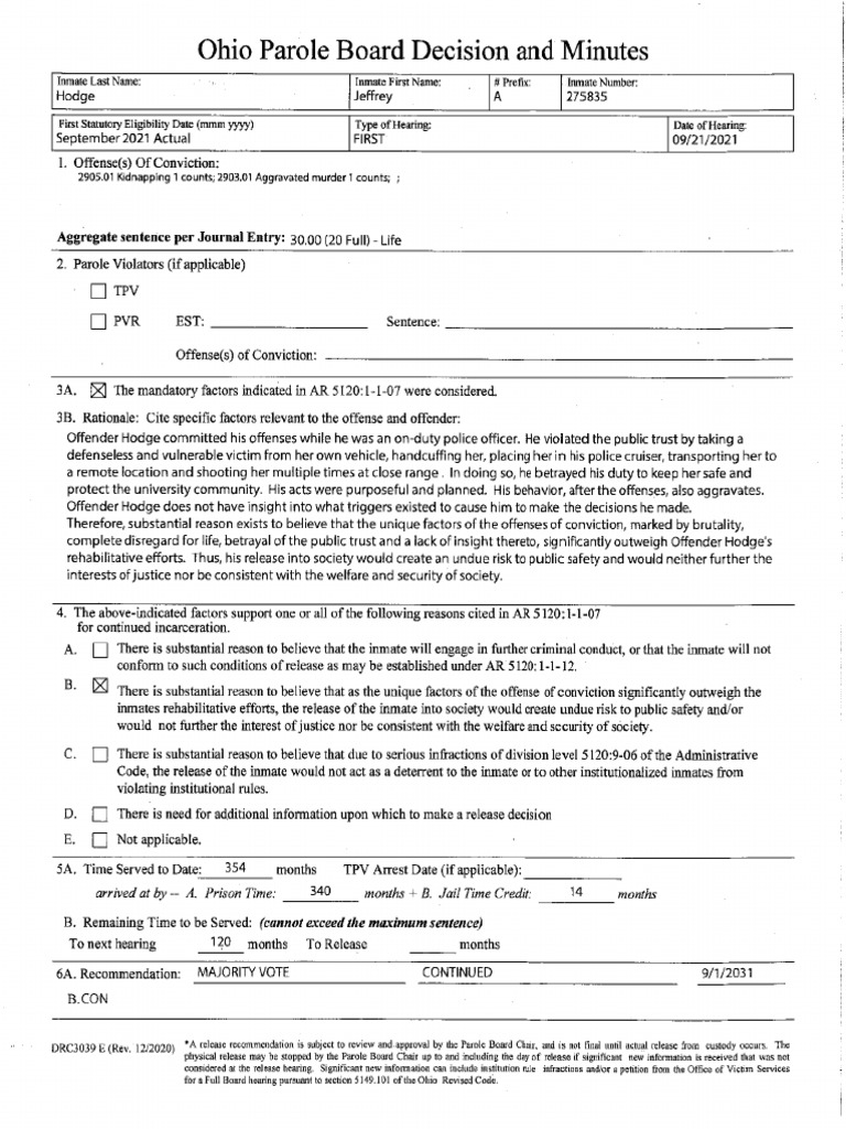 Parole Board Denies Jeffrey Hodge Request | PDF
