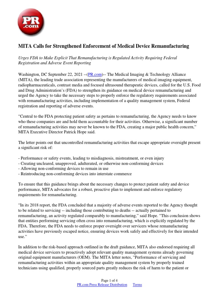 MITA Calls For Strengthened Enforcement of Medical Device ...