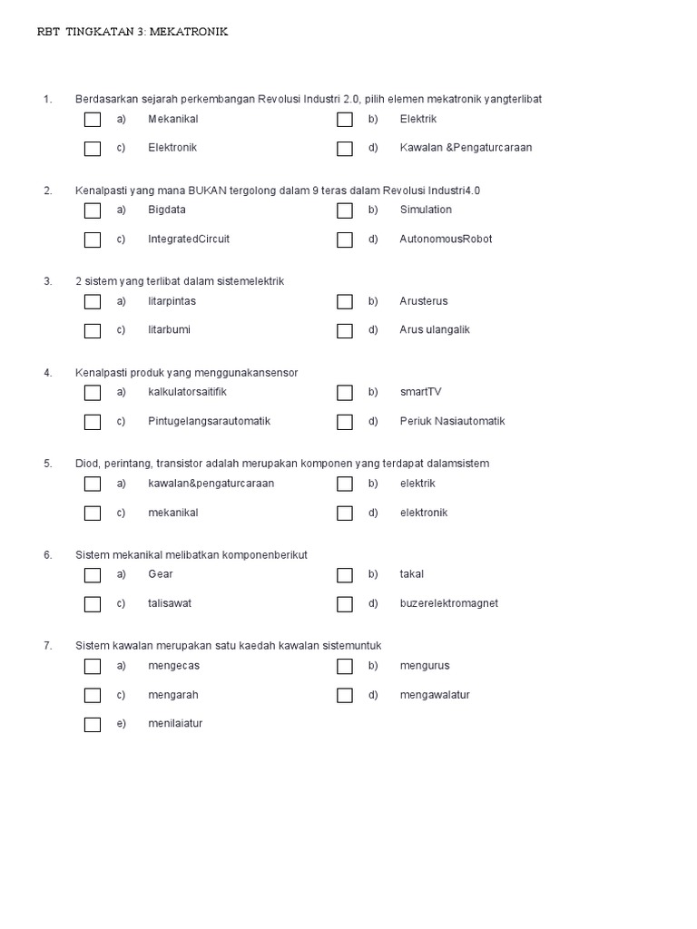 Soalan Objektif Mekatronik 1 | PDF | Sains & Matematika | Komputer