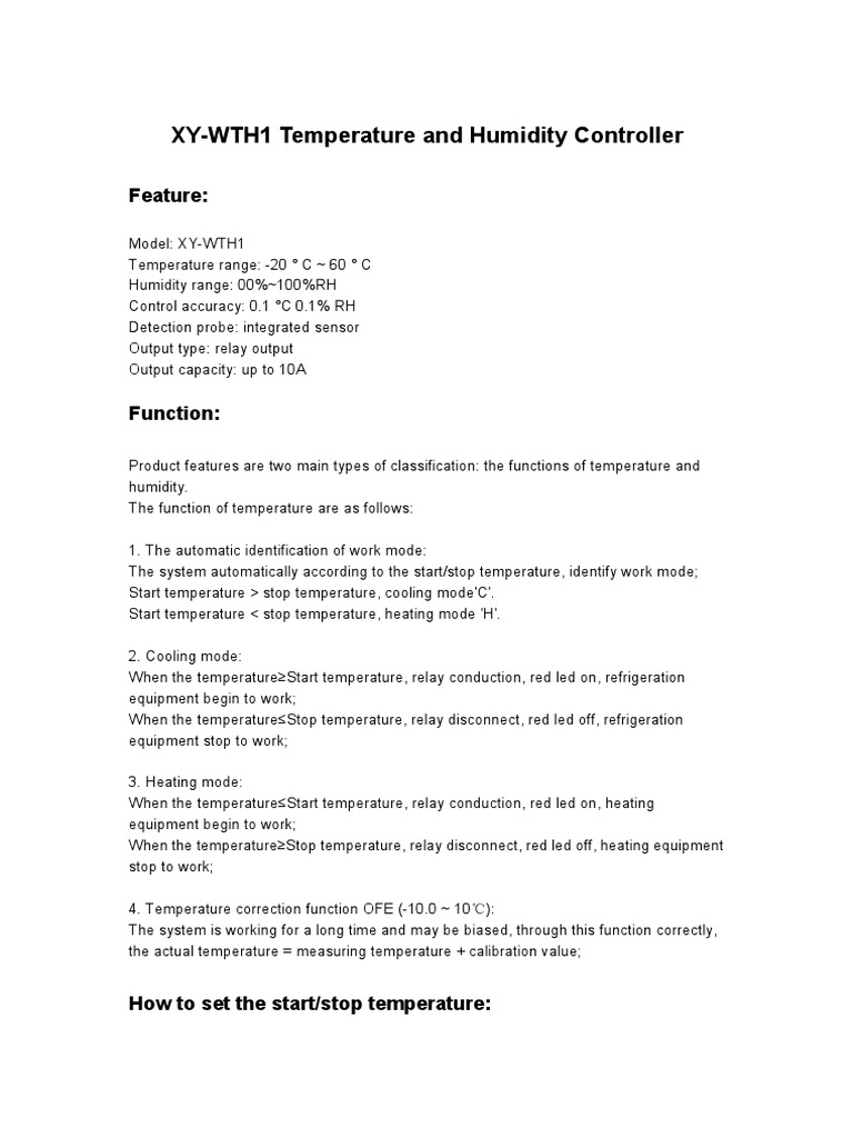 Controller Xy wth1 Temperature and Humidity Manual Optimized | PDF ...