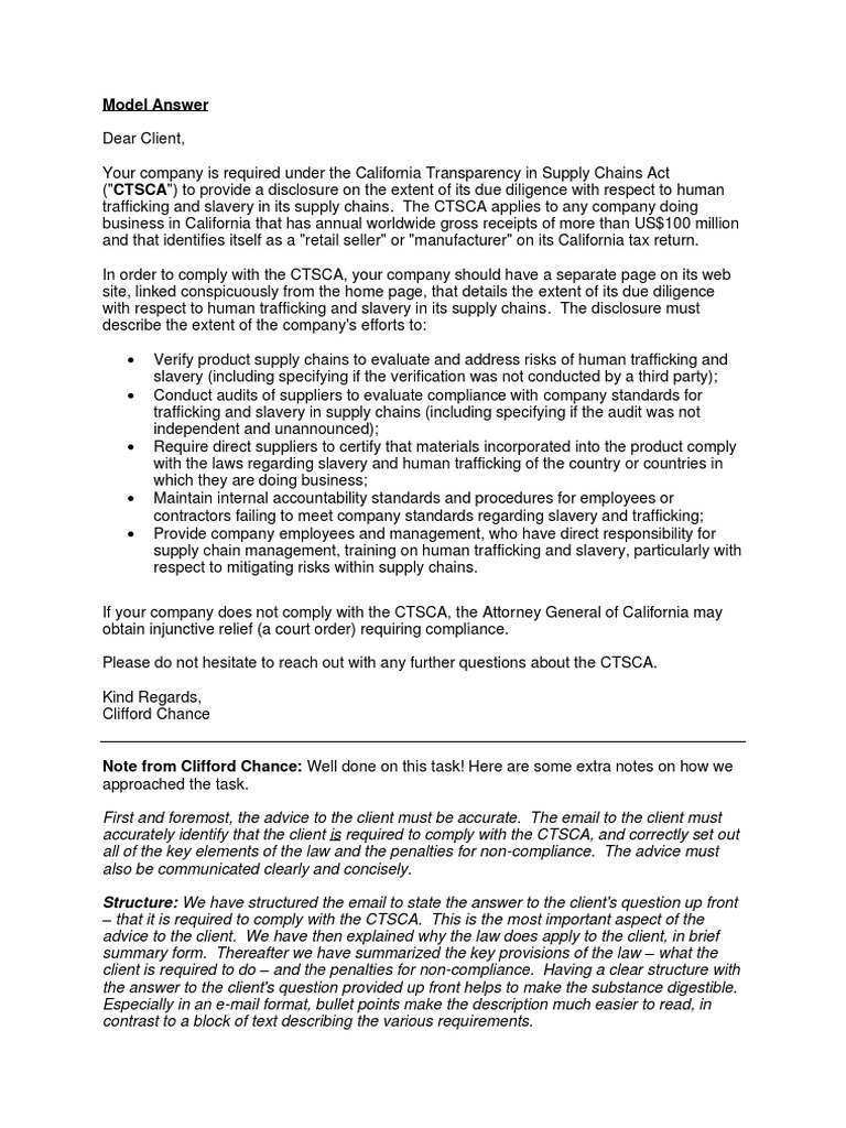 Task 1 - ModelAnswer | PDF | Supply Chain | Due Diligence