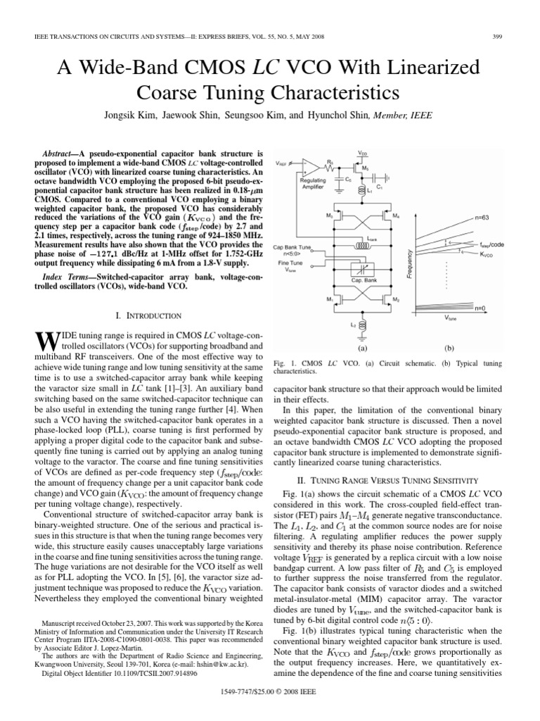 A Wide-Band CMOS LC VCO With Linearized Coarse Tuning Characteristics ...