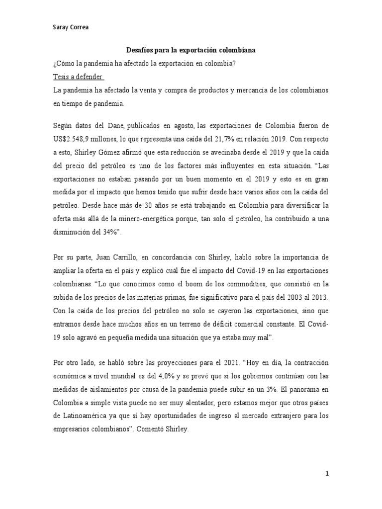 Saray Correa | Descargar gratis PDF | Exportaciones | Colombia