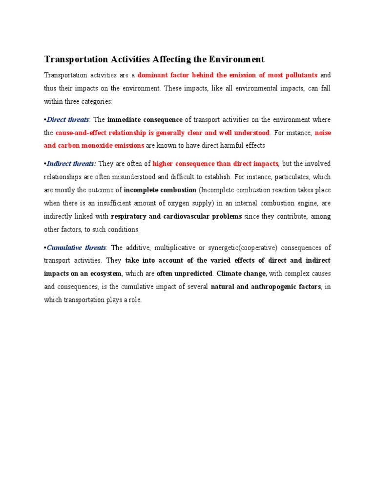 Transportation Activities Affecting The Environment | PDF | Air ...