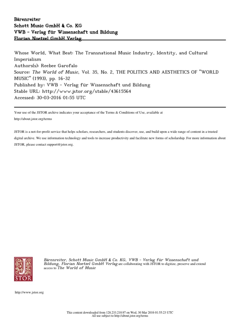 Whose World, What Beat The Transnational Music Industry, Identity, and ...