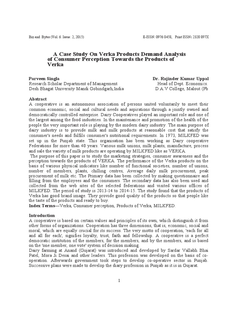 A Case Study On Verka Products Demand Analysis | PDF | Marketing ...