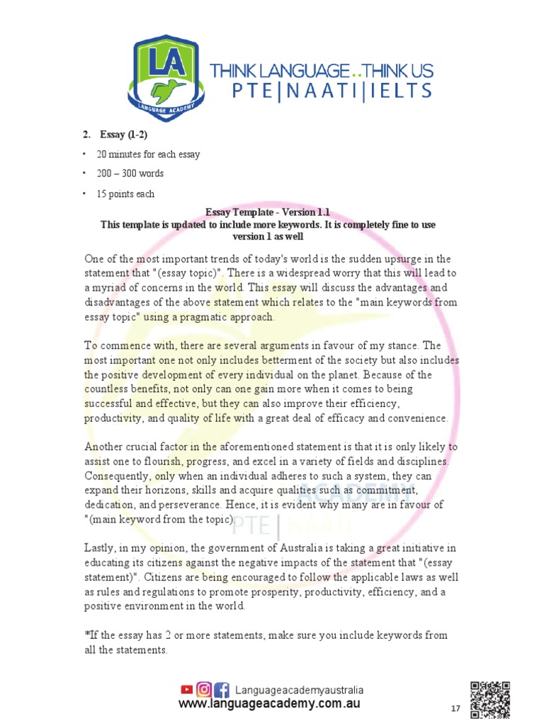 PTE Language Academy Essay Template 2025 | PDF | Cognition