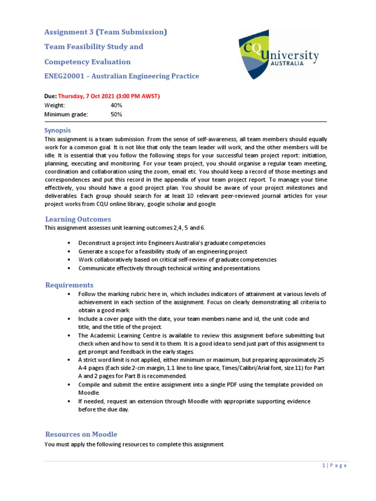 Assignment 3 (Team Submission) Team Feasibility Study and Competency ...