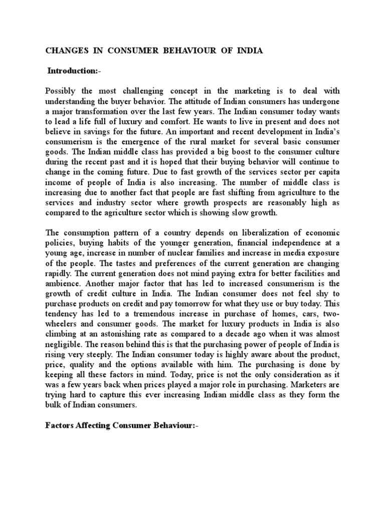 Changes in Consumer Behaviour of India | PDF | Consumerism | Consumer ...