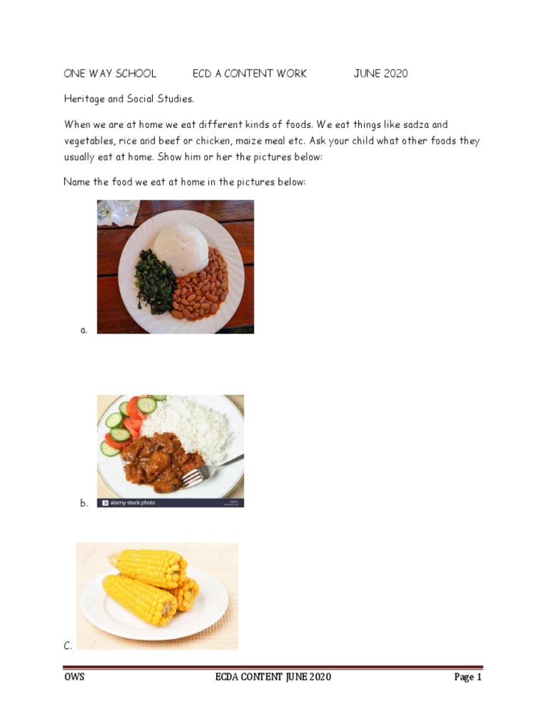 One Way School Ecd A Content Work June 2020 | PDF | Cooking, Food ...