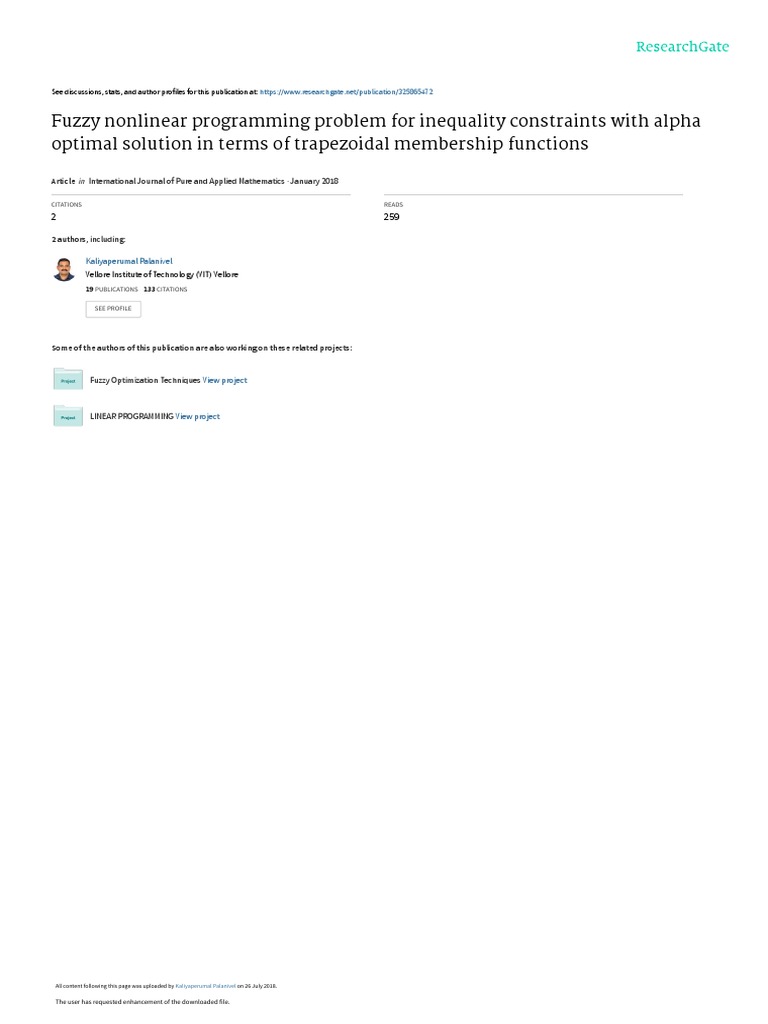 Fuzzy Nonlinear Programming Problem For Inequality Constraints With ...