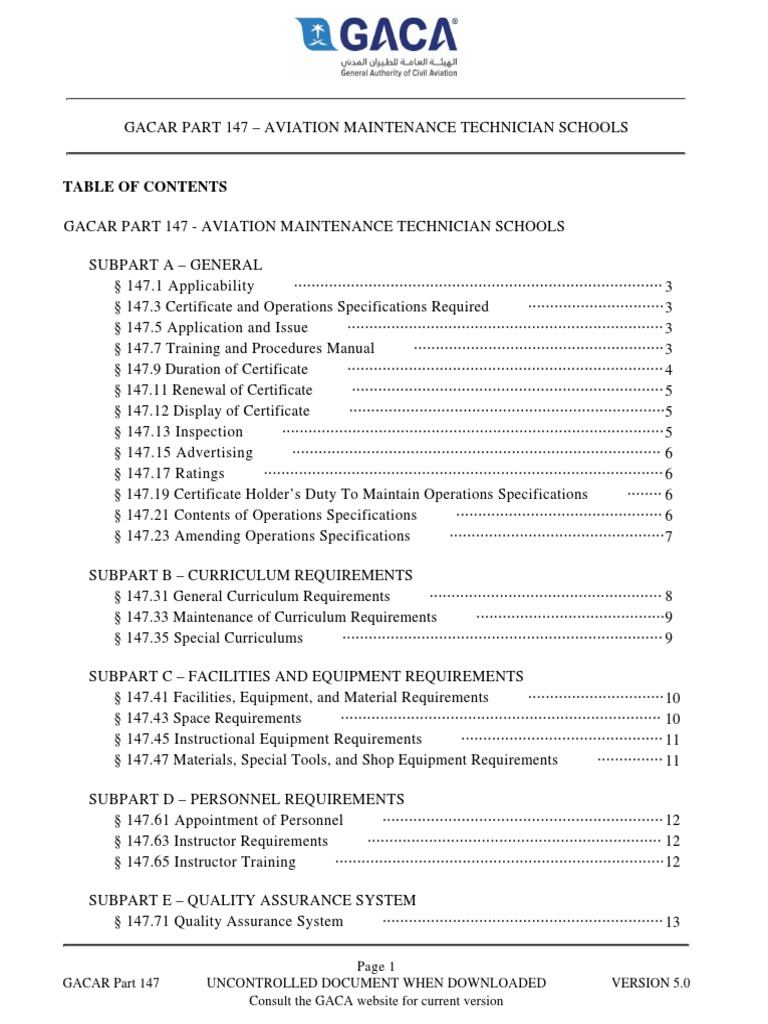 GACAR Part 147 Uncontrolled Document When Downloaded Consult The GACA ...