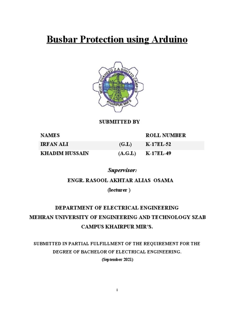 Busbar Protection Using Arduino: Supervisor | Download Free PDF ...