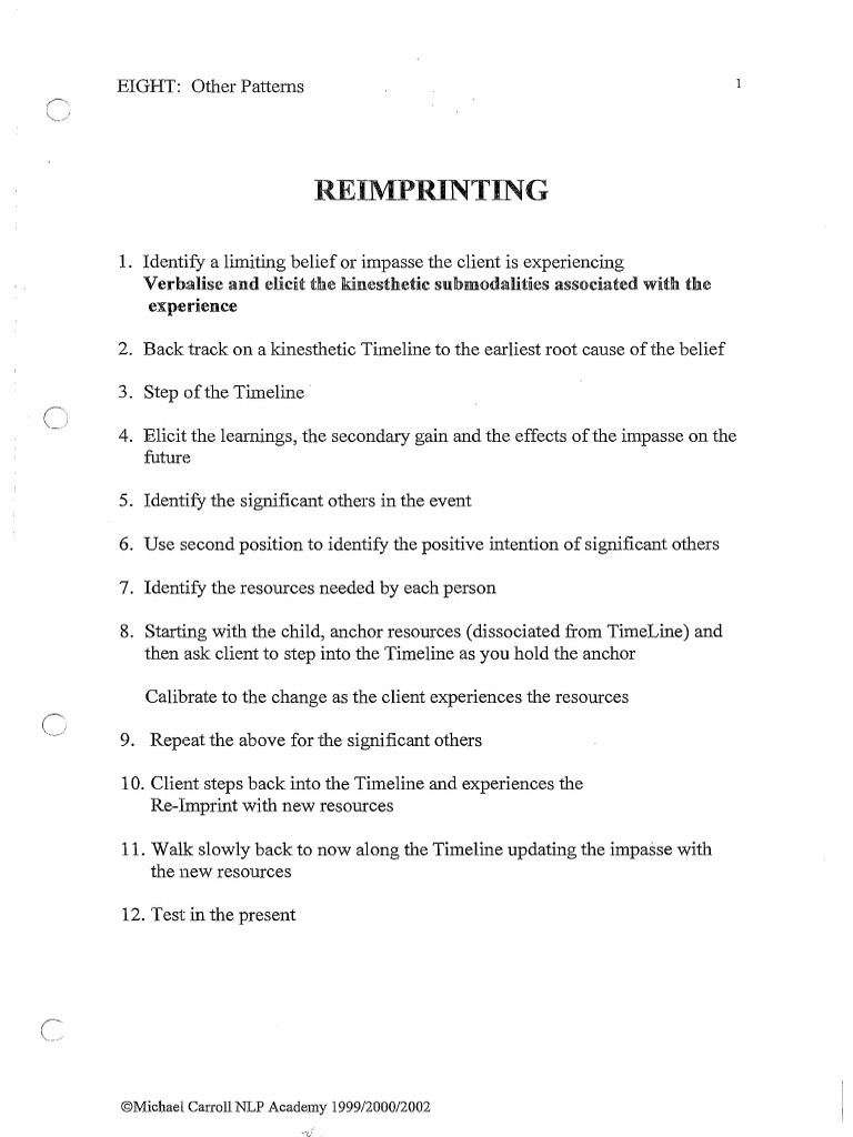 Reimprinting: ©michael Carroll NLP Academy | PDF | Mental Processes ...