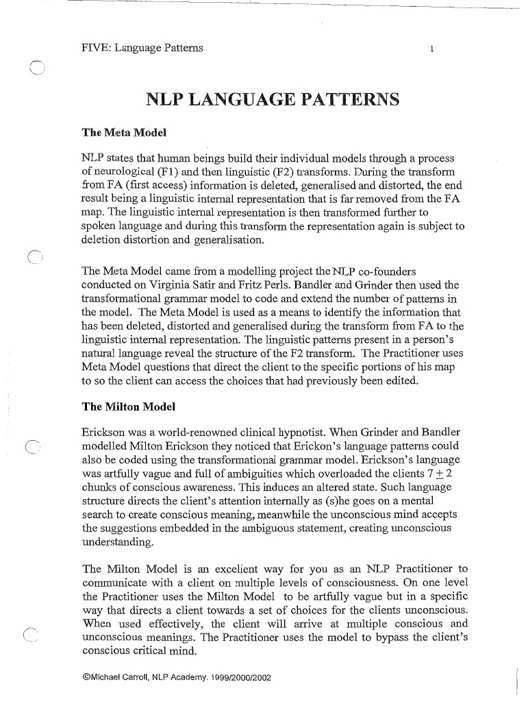 05-The Meta Model | PDF | Neuro Linguistic Programming | Cognitive Science