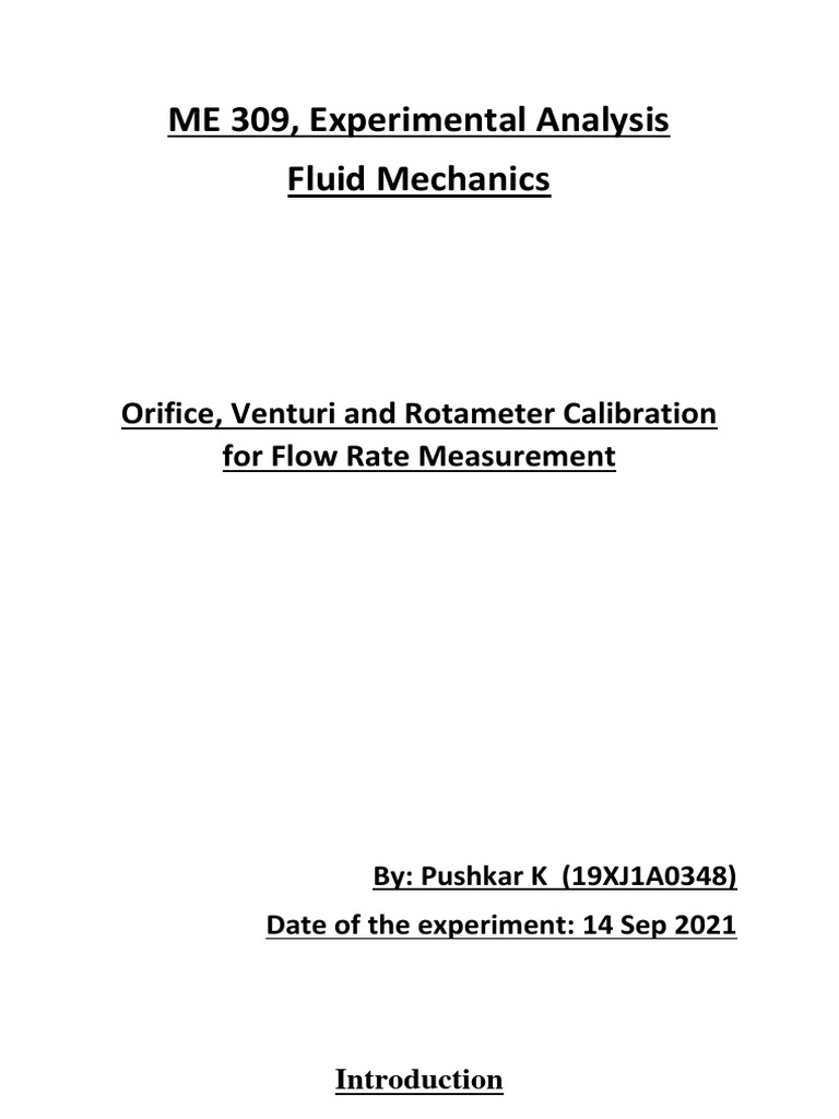 19XJ1A0348 - Calibration of Orifice, Rotameter, Venturimeter | PDF ...