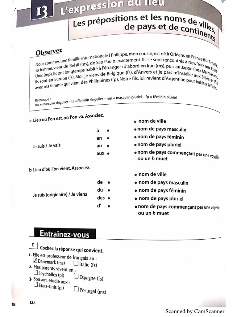 Les 500 Exercices de Grammaire A1 L'expression Du Lieu | PDF