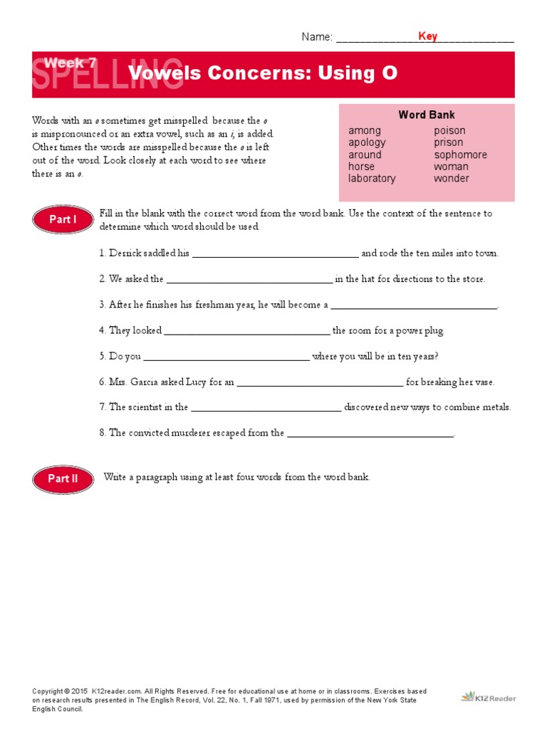 Spelling: Vowels Concerns: Using O | PDF