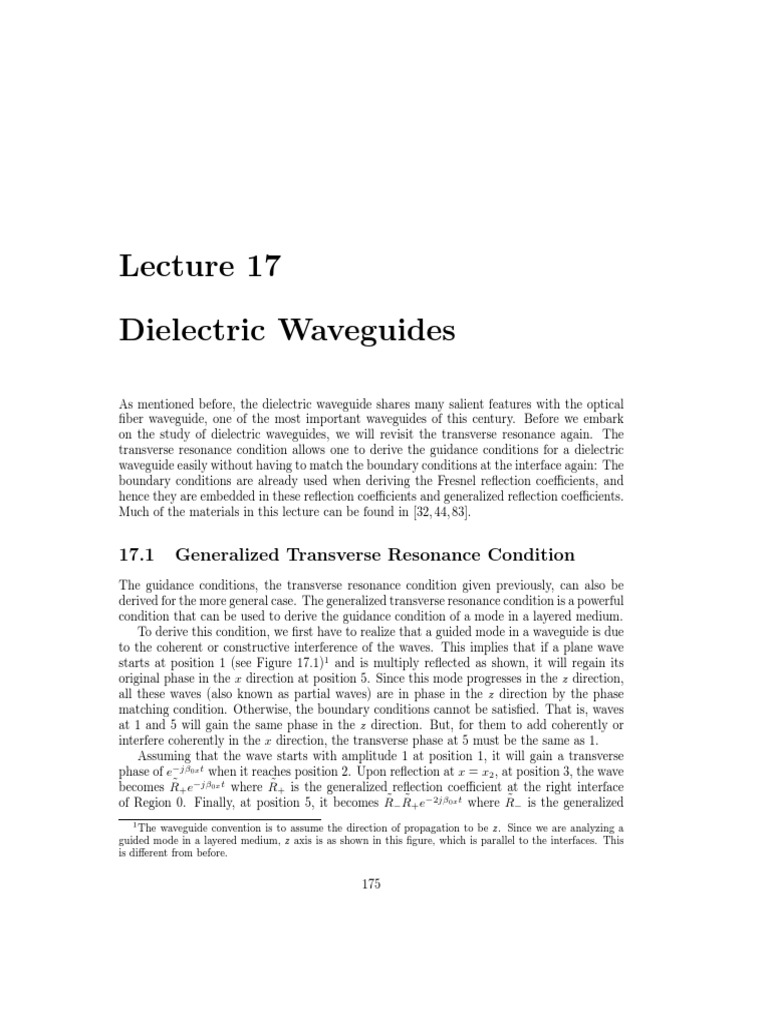 Lect17 Dielectric Waveguides | PDF | Waveguide | Reflection (Physics)
