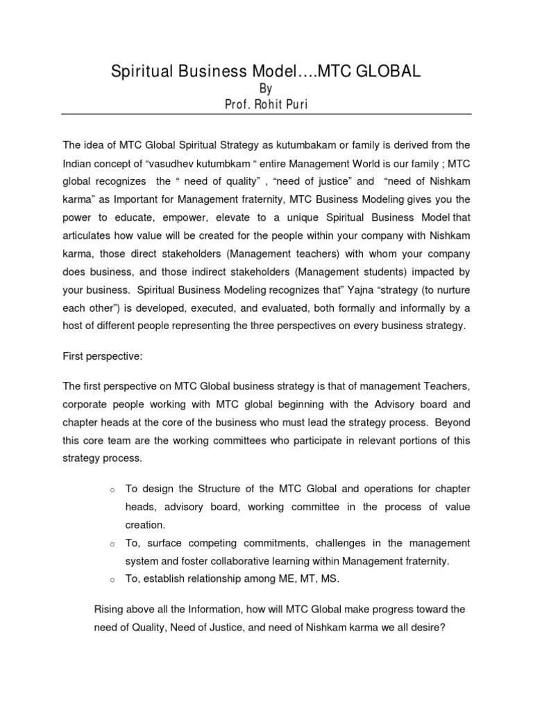 MTC Global Spiritual Business Model | PDF | Strategic Management | Karma