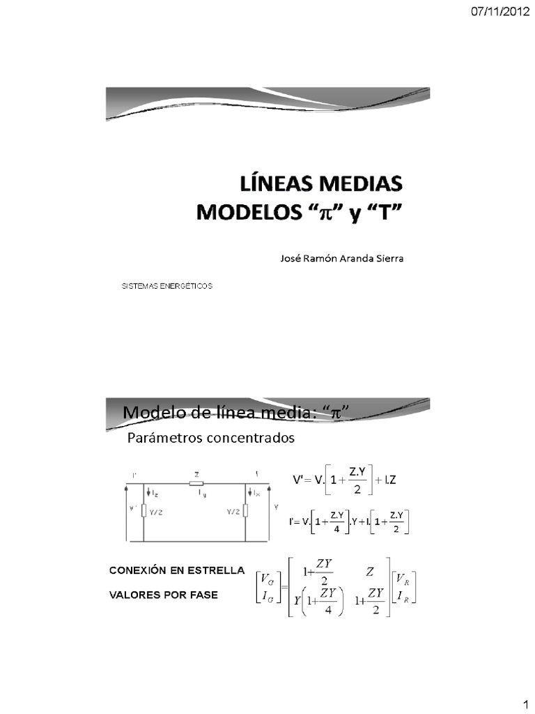 Modelo de línea media - "π" - Sistemas Eléctricos de Potencia | PDF