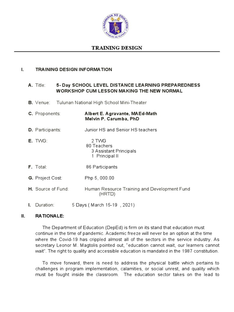 Training Design: Tulunan National High School Mini-Theater | Download ...