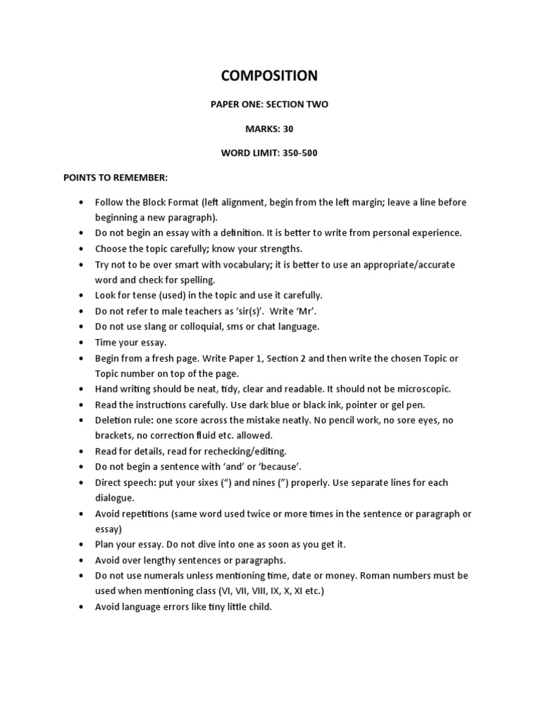 Composition: Paper One: Section Two MARKS: 30 WORD LIMIT: 350-500 ...