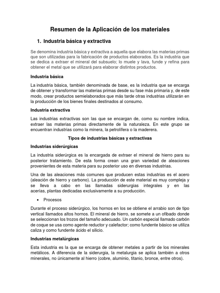 Industria Básica y Extractiva: Definición y Ejemplos | PDF | Componente ...