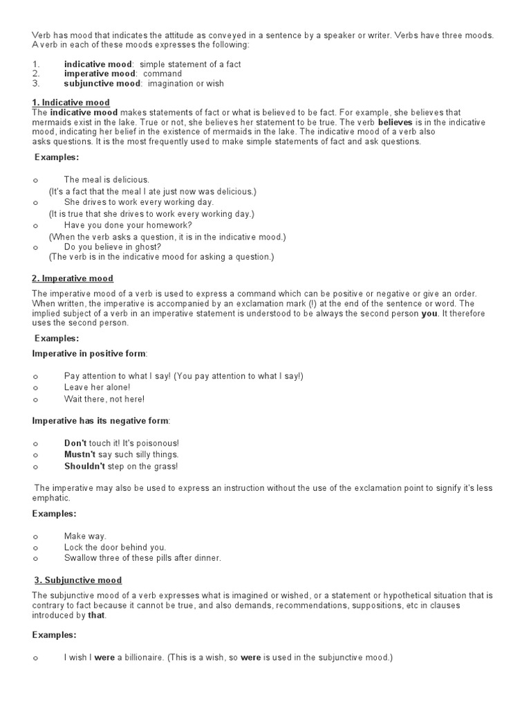 GRADE 9 ICA - English - Moods of Verbs | PDF | Verb | Human Communication